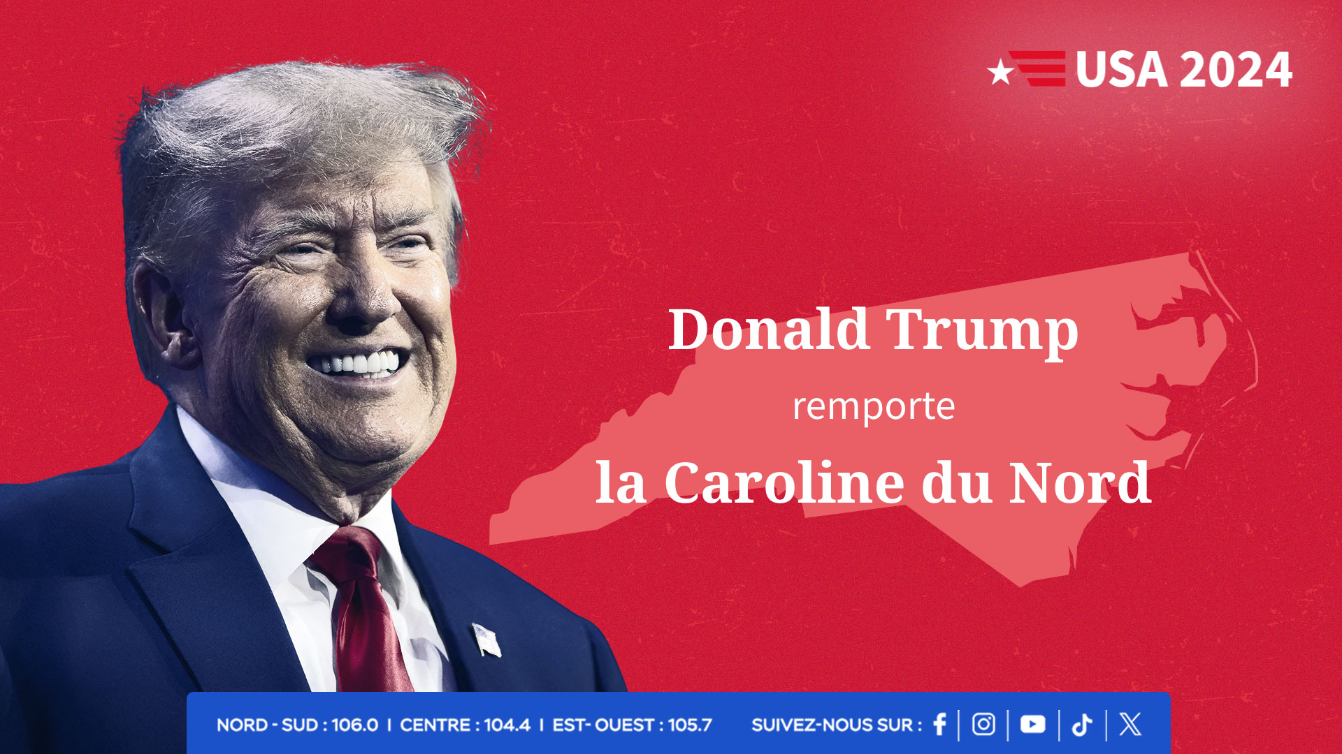 Élection américaine 2024 : Donald Trump remporte l'État clé de Caroline du Nord | TOP FM Mauritius