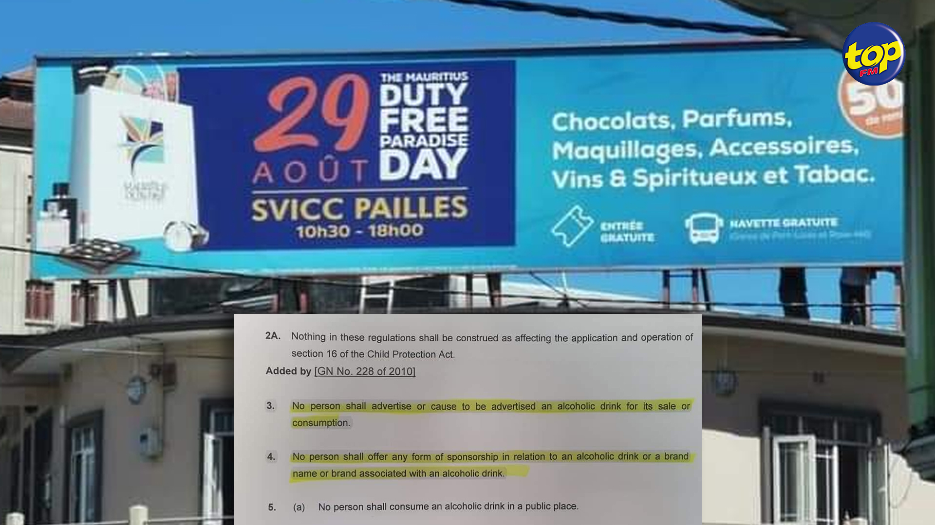 Un billboard du Mauritius Duty Free Paradise faisant fi de la loi ...